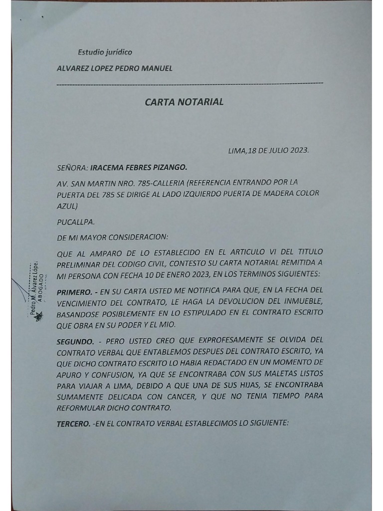 Carta Notarial (1ra Hoja) | PDF