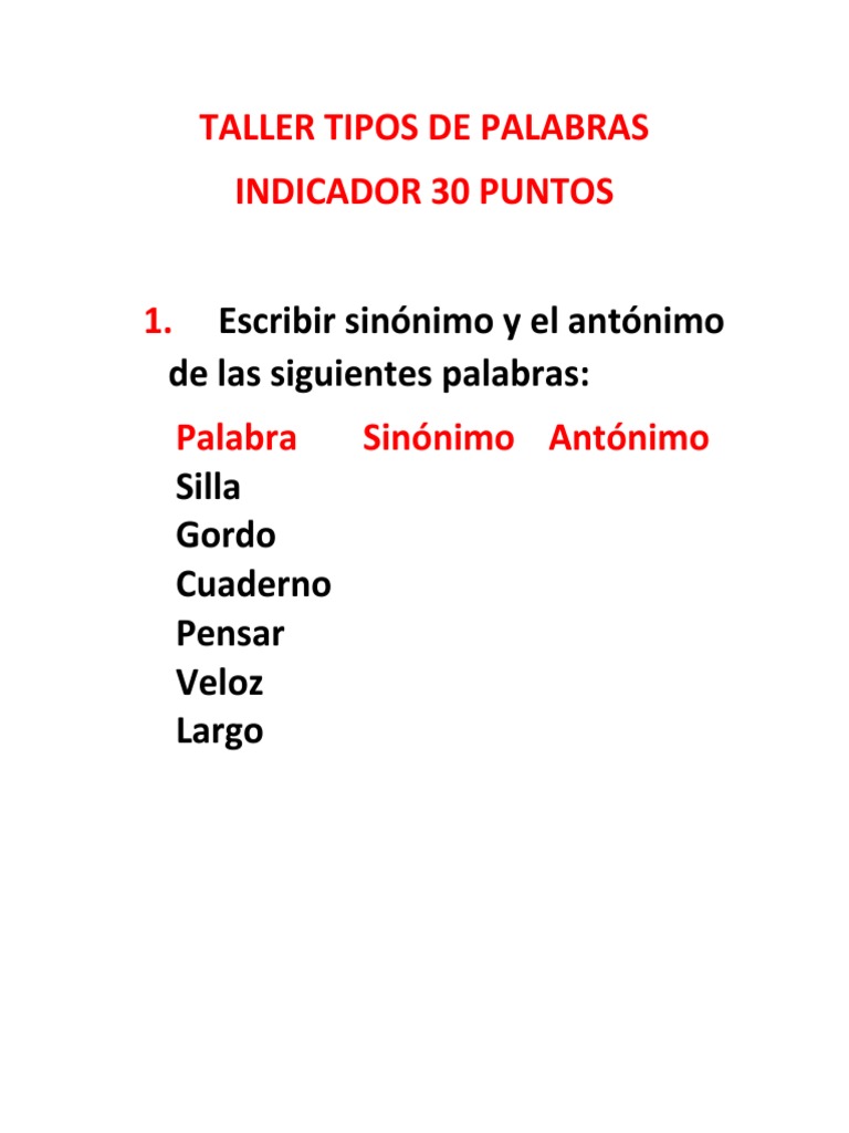 Análisis y clasificación de palabras: sinónimos, antónimos, homófonas y ...
