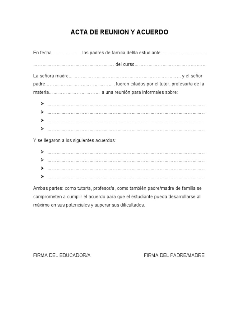 Acta de Reunion y Acuerdo | PDF