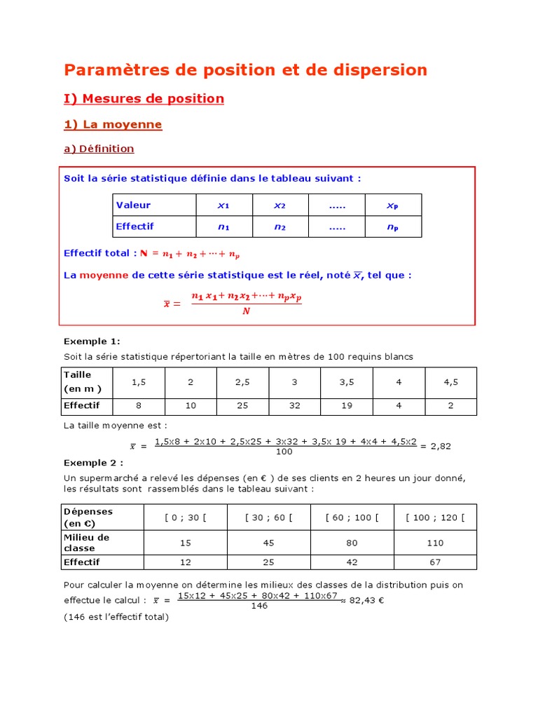 Paramètres de position et de dispersion | PDF | Échantillonnage ...