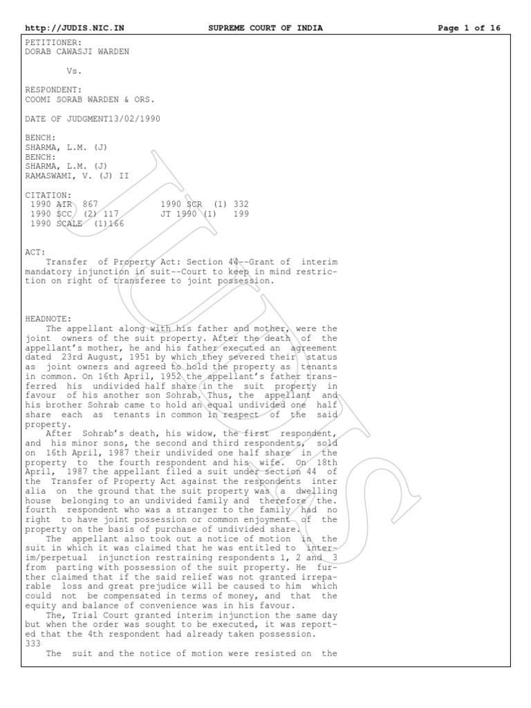 Property Dispute: Warden vs. Warden | PDF | Concurrent Estate | Injunction