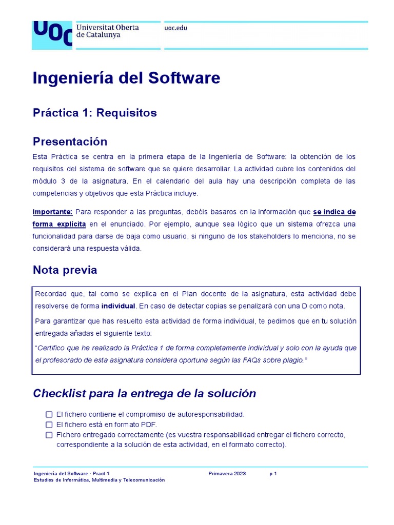 IS Pract1 Enunciado | PDF | Ingeniería de software | Software
