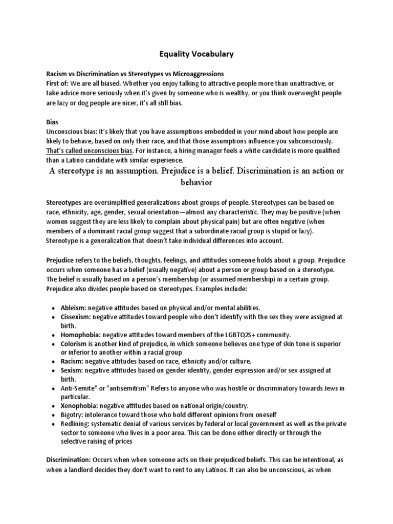 Equality Vocabulary | Download Free PDF | Discrimination | Stereotypes