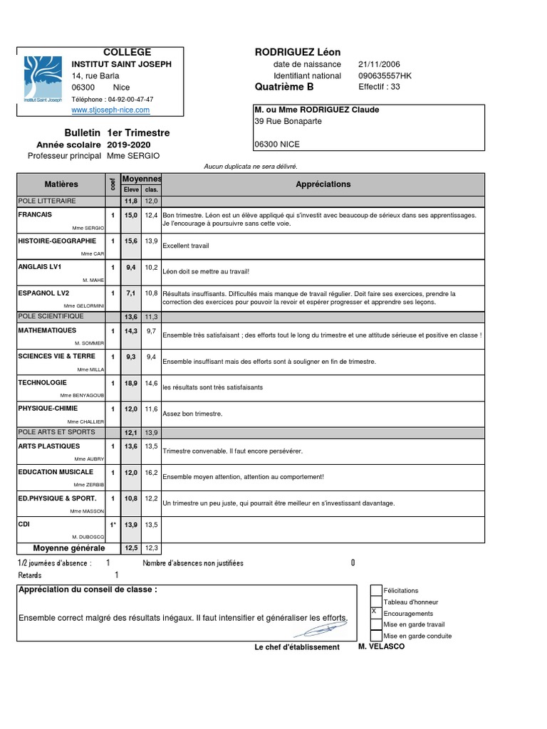 Bulletin Scolaire | PDF