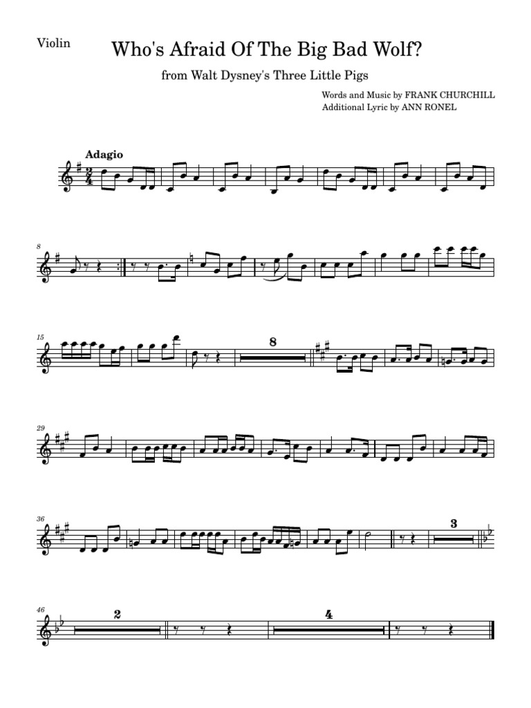 Who's Afraid of The Big Bad Wolf? - Violin | PDF