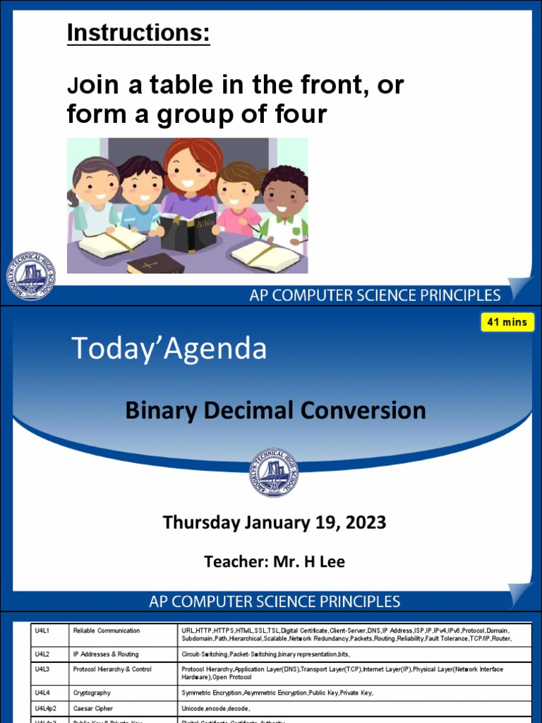Apcsp Lesson Binary To Decimal Conversion Pdf Internet Protocols 1883