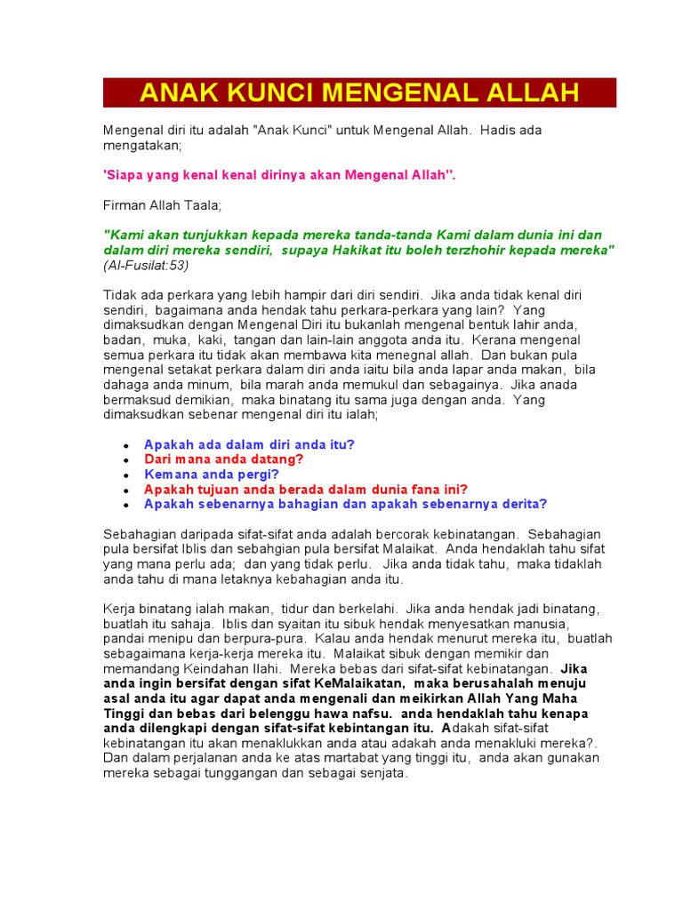 Anak Kunci Mengenal Allah | PDF