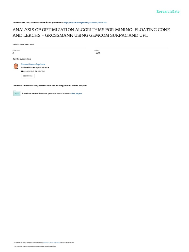 Analysis Of Optimization Algorithms For Mining Floating Cone And 2274