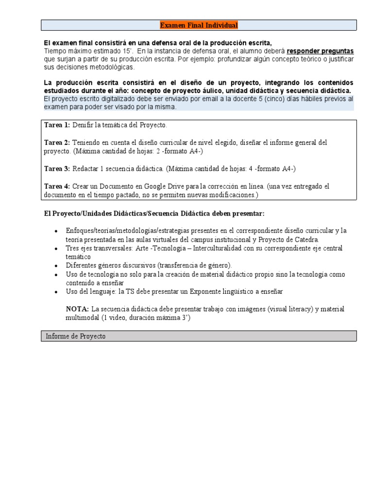 Examen Final: Defensa de Proyecto Didáctico | PDF