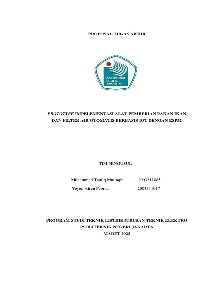 Proposal Tugas Akhir: Prototype Impelementasi Alat Pemberian Pakan Ikan | PDF