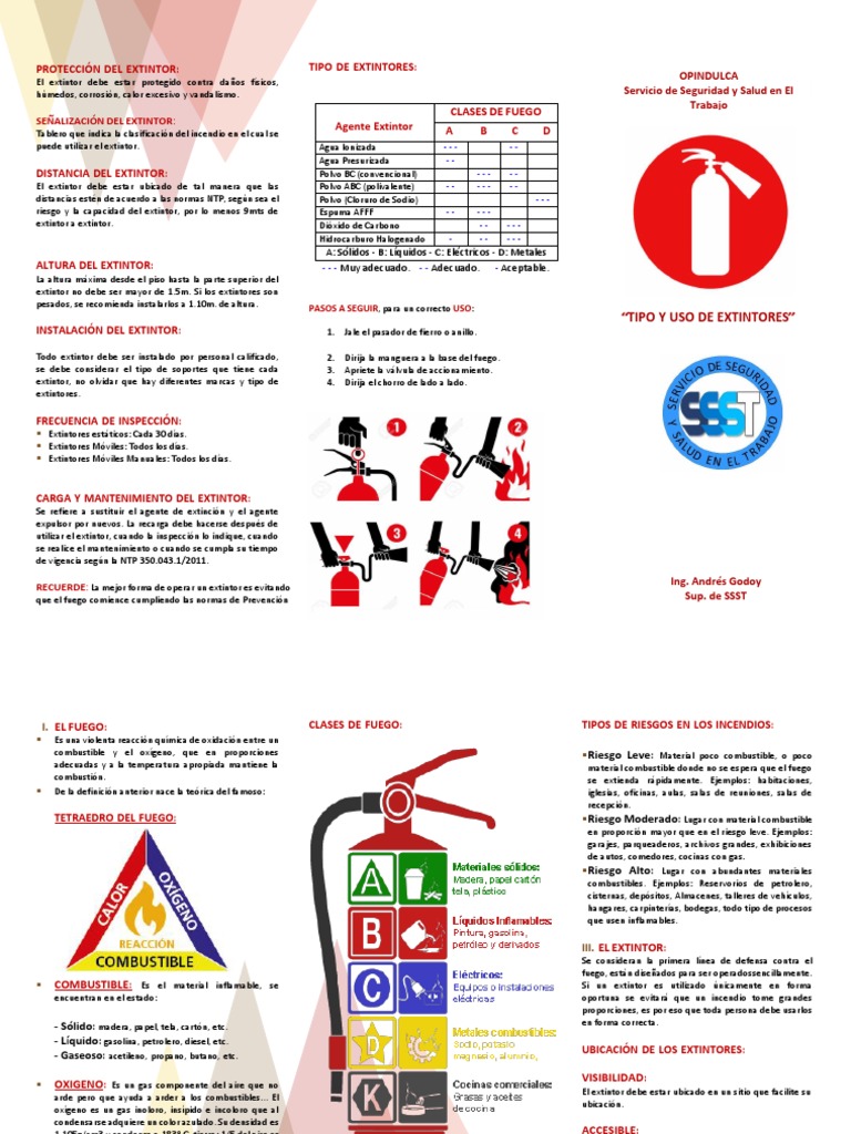 (Triptico) Tipo y Uso de Extintores | PDF | Incendios | Combustión