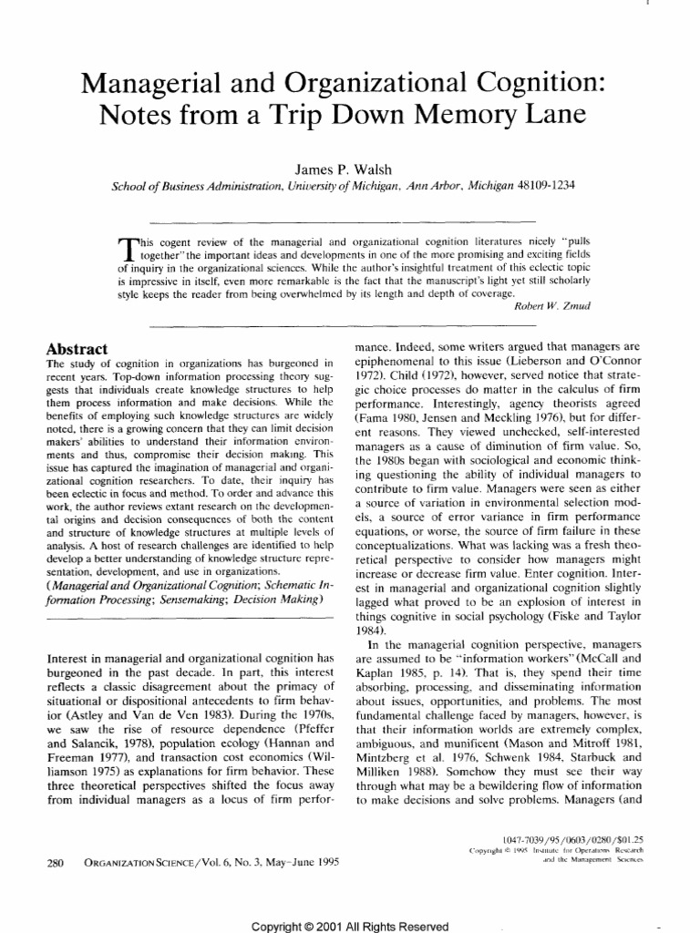 Walsh 1995 Managerial And Organizational Cognition Pdf