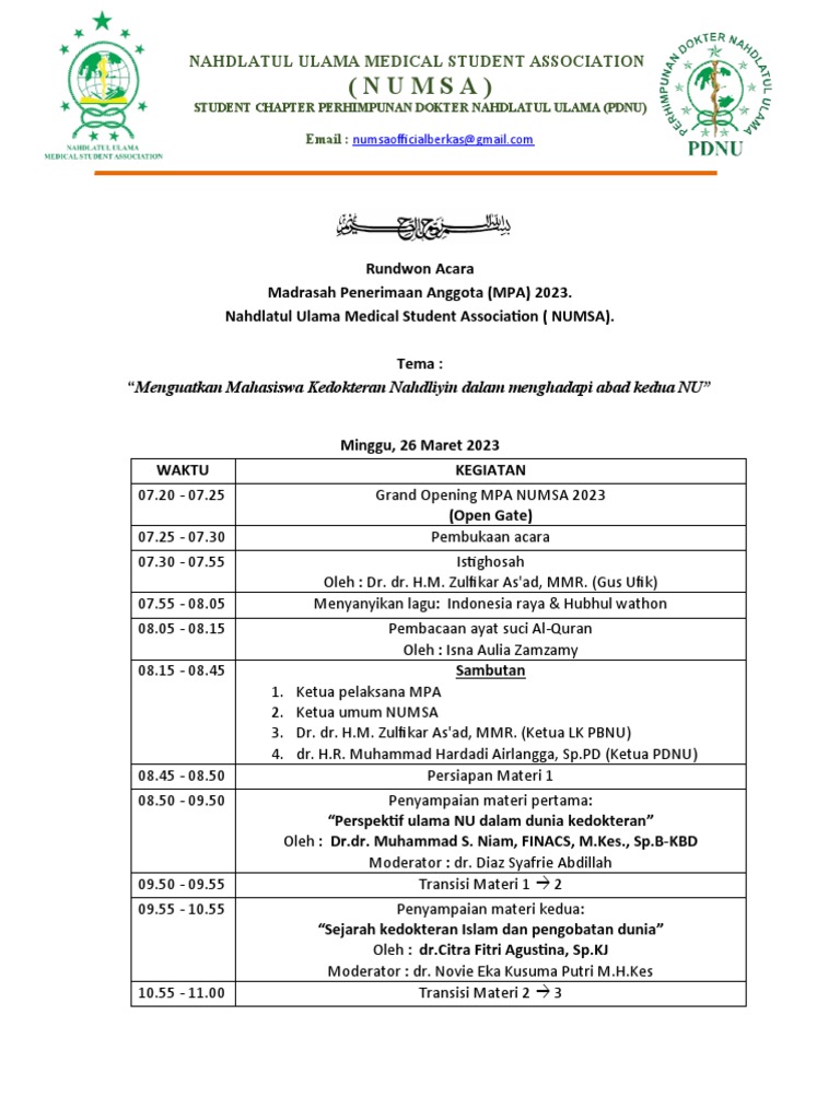 Rundown Acara MPA NUMSA 2023 Fix | PDF