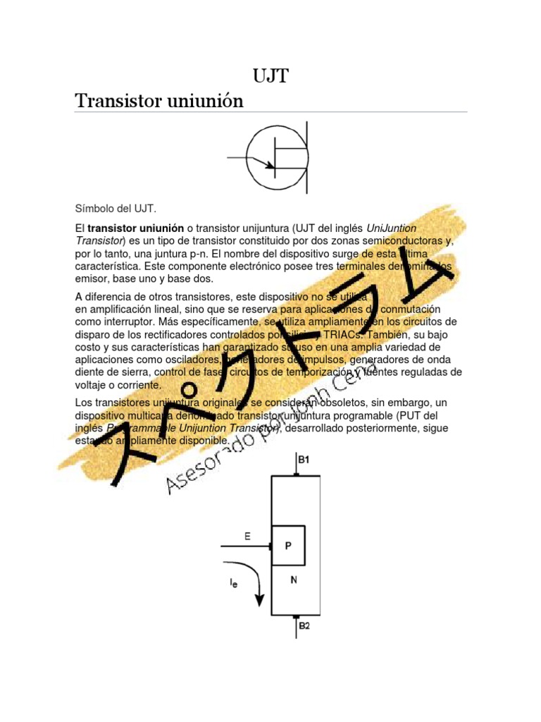 UJT Transistor Uniunión: Símbolo Del UJT | PDF | Dispositivos semiconductores | Equipo eléctrico