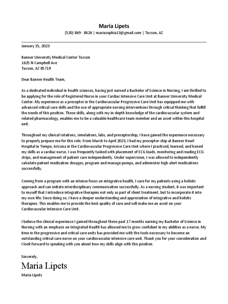 Lipets Maria Cover Letter Banner Umc | PDF | Nursing | Intensive Care Unit