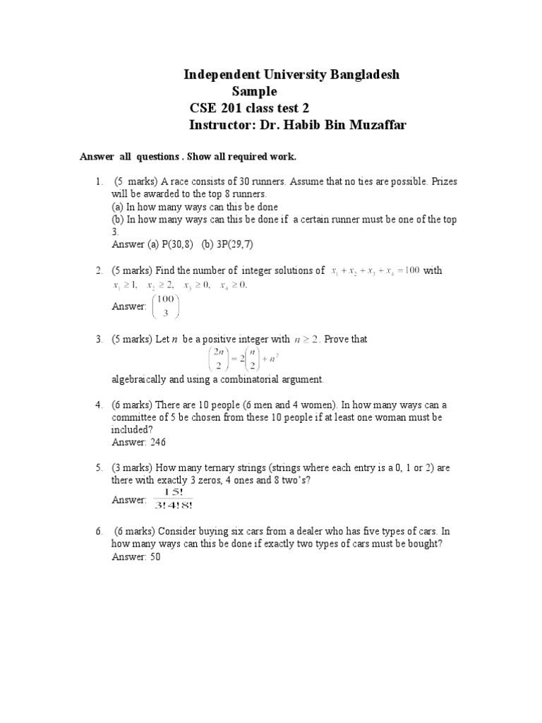 CSE 201 Class Test 2 | PDF