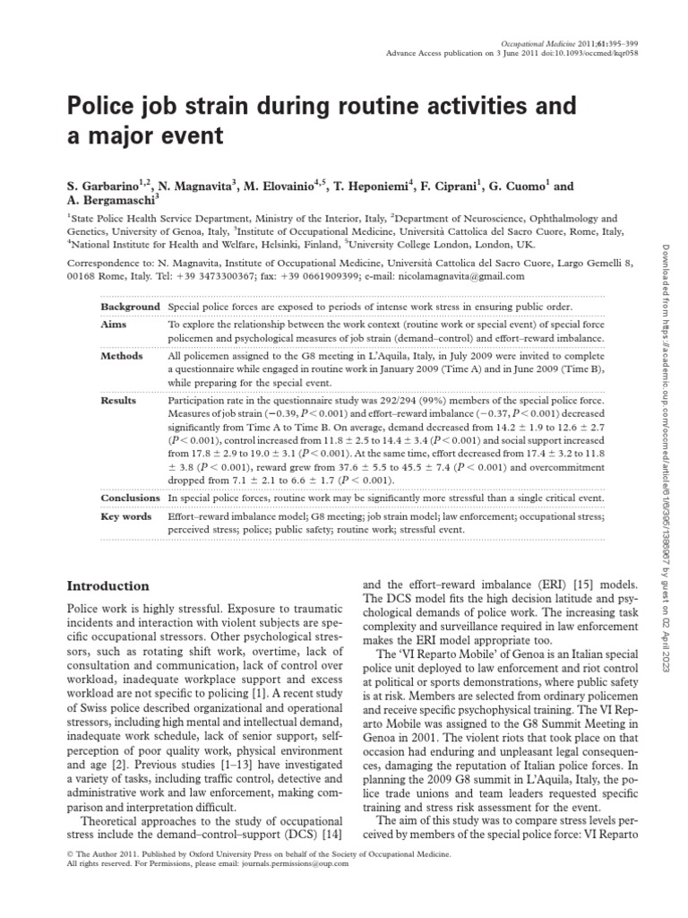 Police Job Strain During Routine Activities and A Major Event | PDF ...