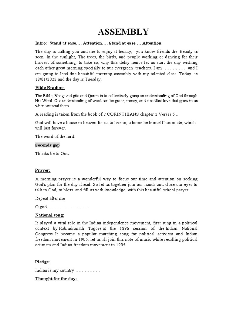 School Assembly | Download Free PDF | Prayer