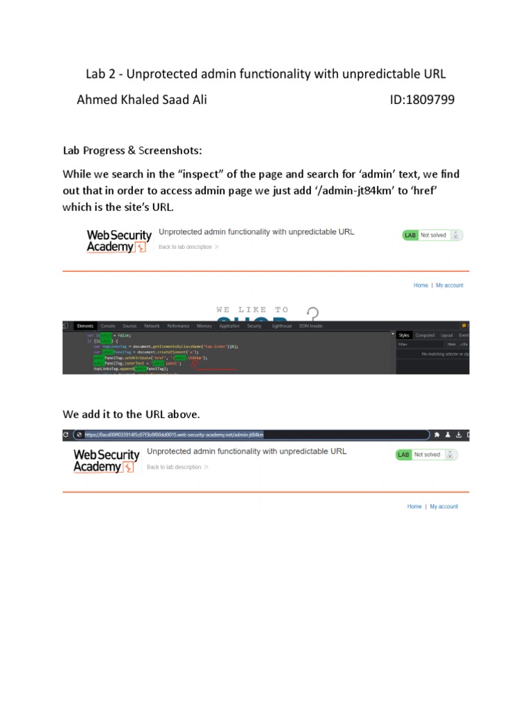 Lab 2 - Unprotected Admin Functionality With Unpredictable URL | PDF
