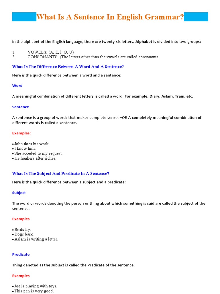 Sentence | PDF | Sentence (Linguistics) | Subject (Grammar)