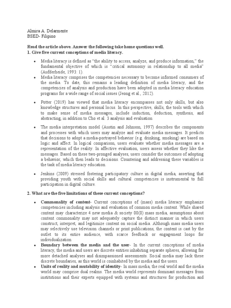 Understanding Social Media Literacy Concepts | PDF | Social Media ...