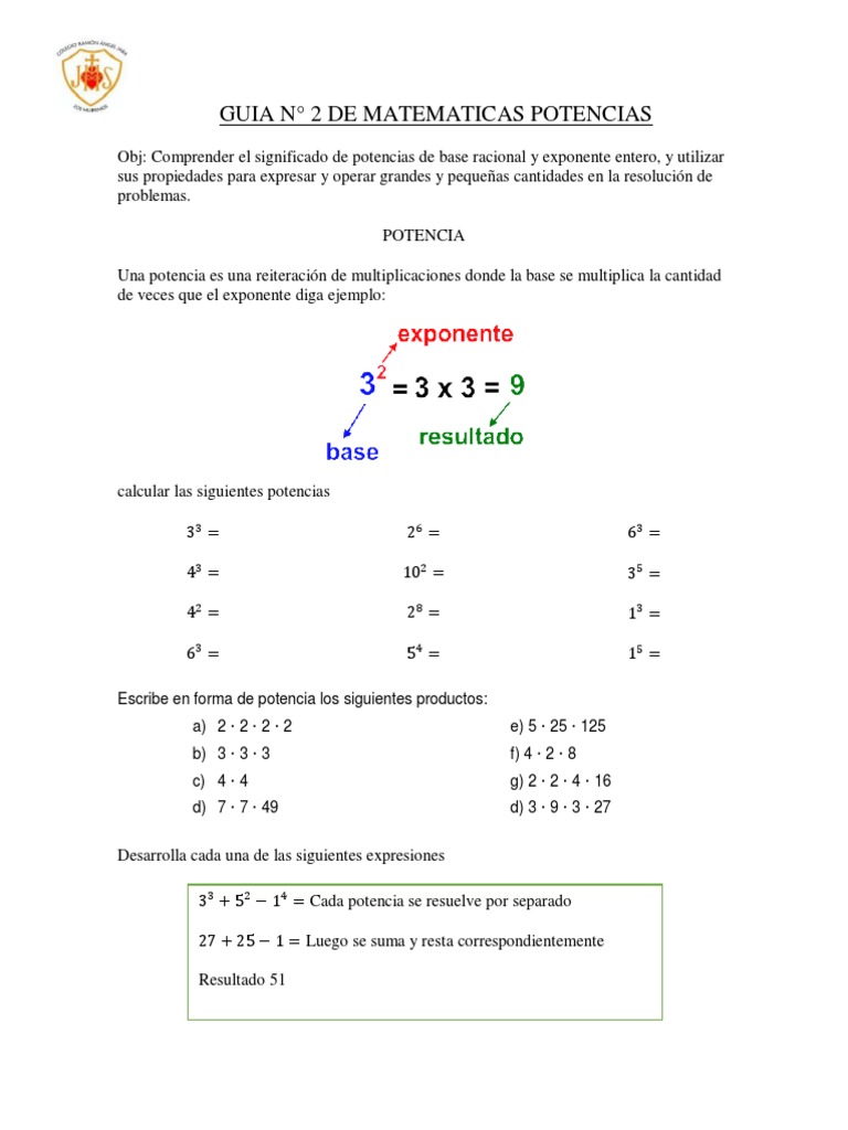GUIA N°2 POTENCIAS Primer Ciclo | PDF | Exponenciación | Multiplicación