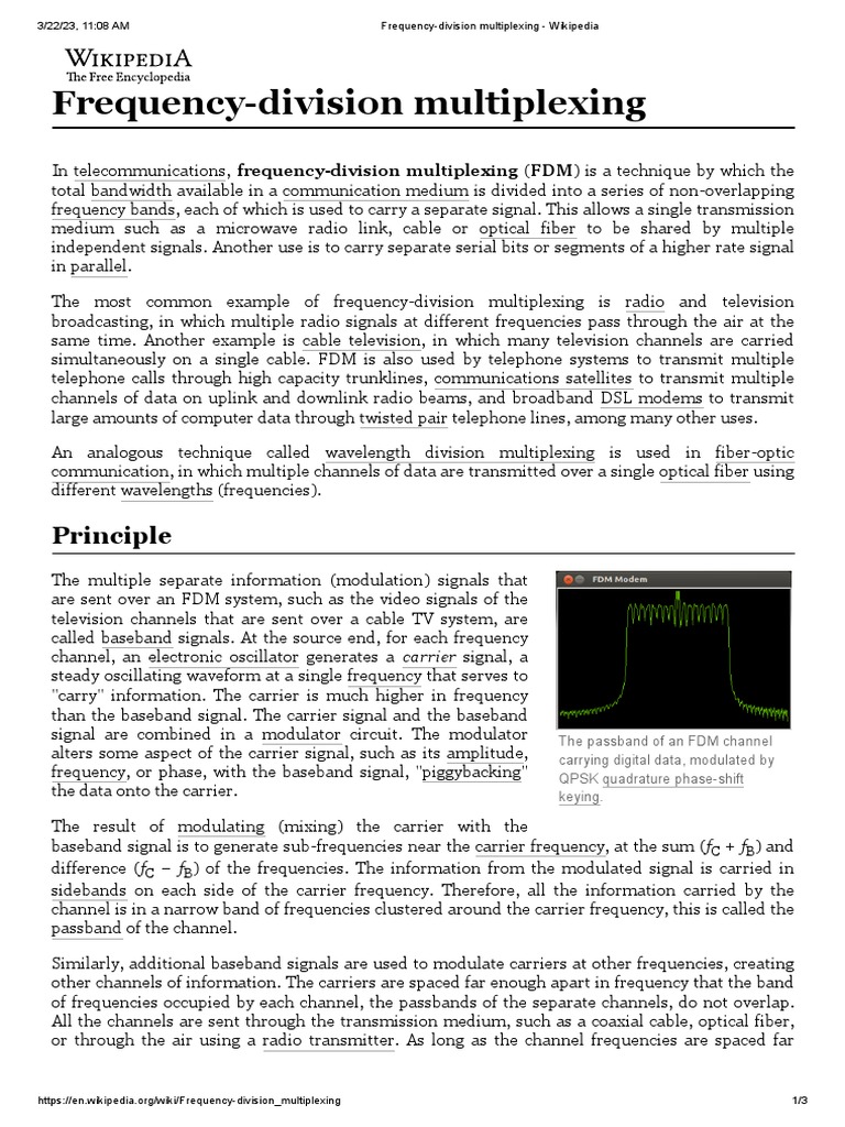 Frequency-Division Multiplexing - Wikipedia | PDF | Telecommunications | Electronics