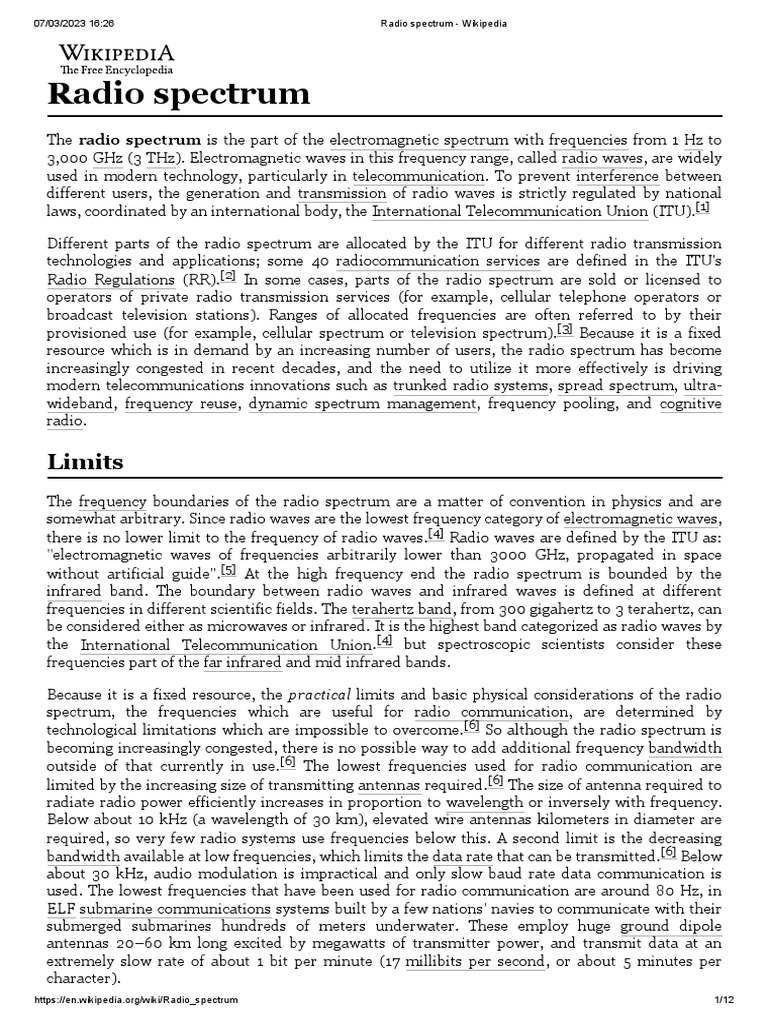 Radio Spectrum - Wikipedia | PDF | Radio Spectrum | Radio