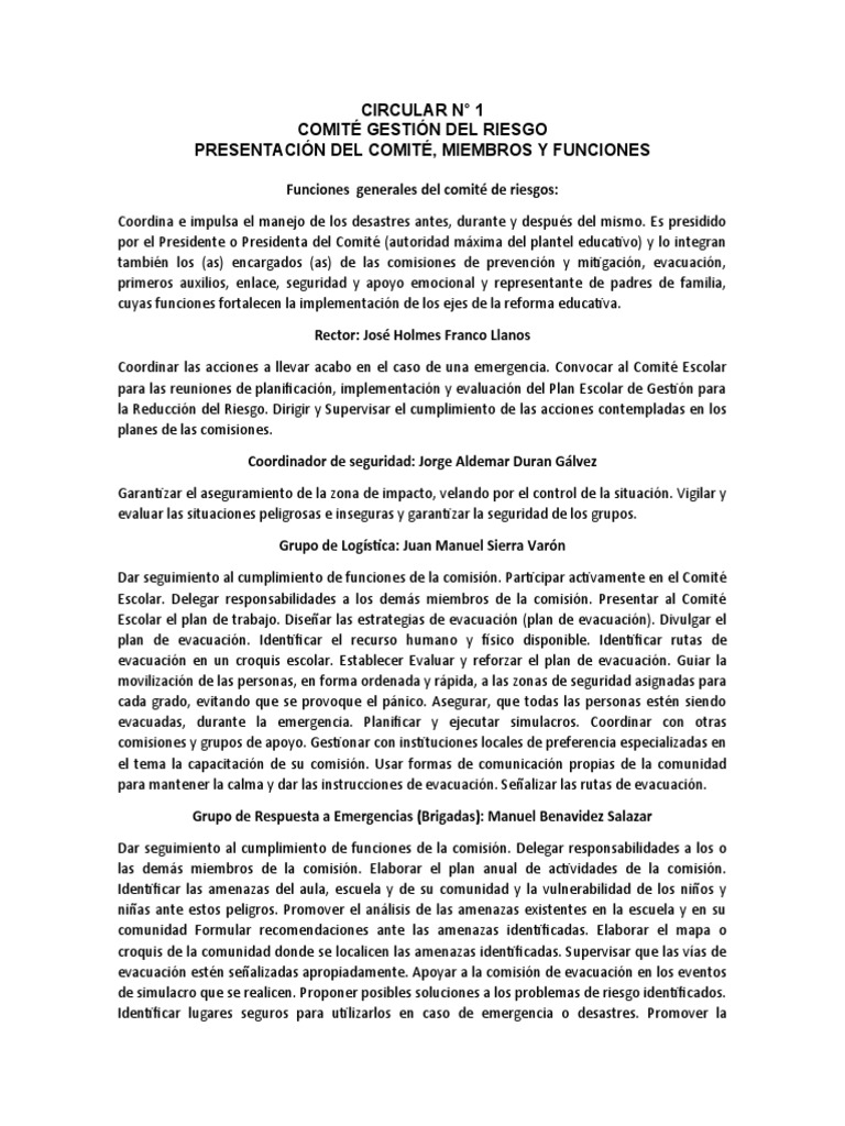 Funciones Comité de Riesgos | PDF | Primeros auxilios | Riesgo