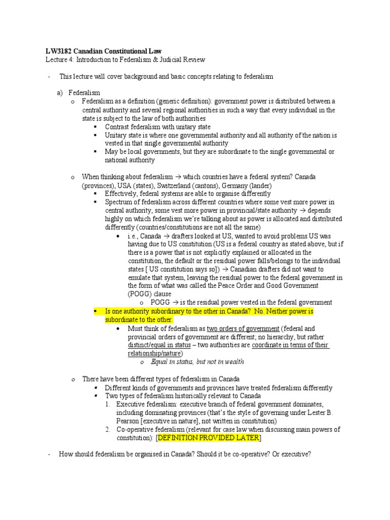 CCL Lecture 4 - Introduction To Federalism | PDF | Federalism | Dominion