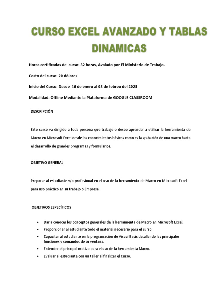 Curso Programación de Macros en Microsoft Excel | PDF | Microsoft Excel | Macro (informática)