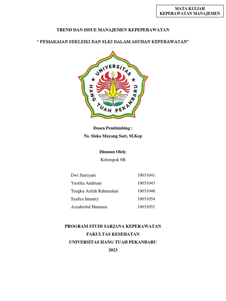 KEPERAWATAN MANAJEMEN Pemakaian SDKI, SIKI, SLKI - 19B | PDF