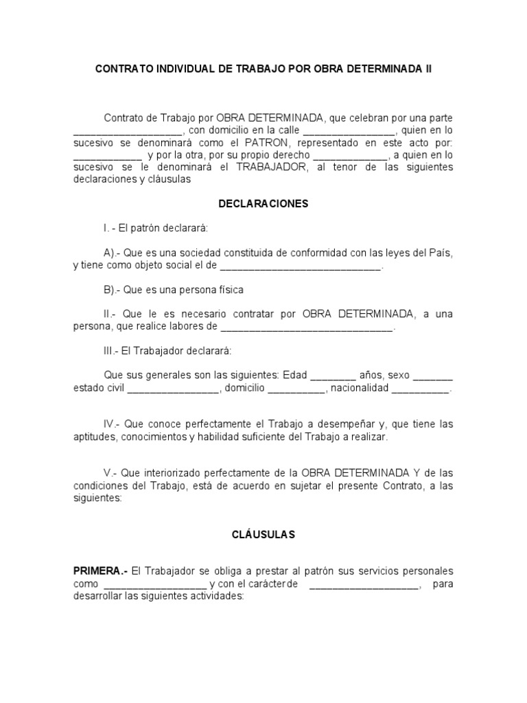 Contrato Individual de Trabajo Por Obra Determinada Ii | PDF | Salario