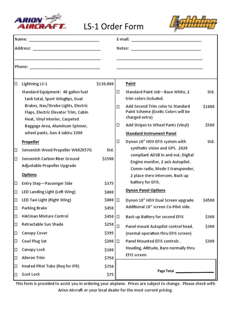 LS-1 Order Form: Paint | PDF | Aviation | Aircraft