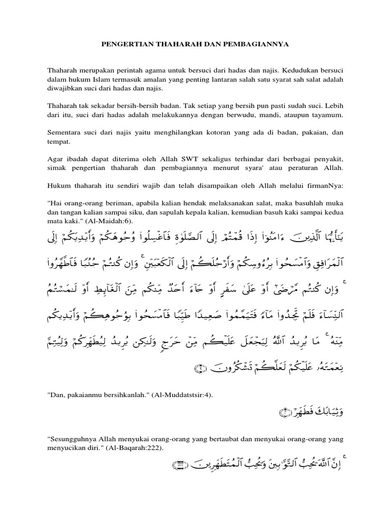 Pengertian Thaharah Dan Pembagiannya | PDF