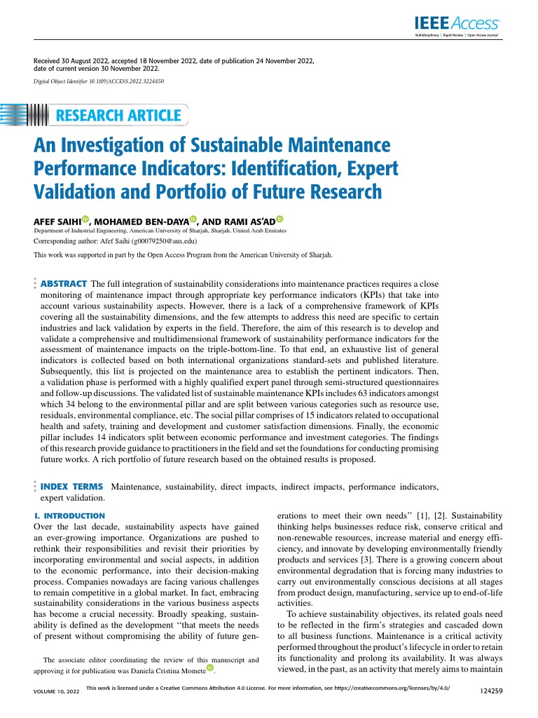 An Investigation of Sustainable Maintenance Performance Indicators Identification Expert ...