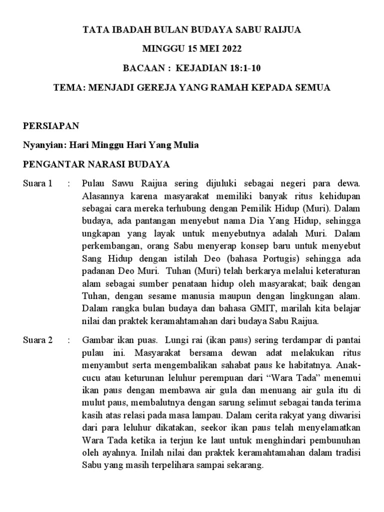 Tata Ibadah Bulan Budaya Sabu Raijua | PDF | Agama & Spiritualitas
