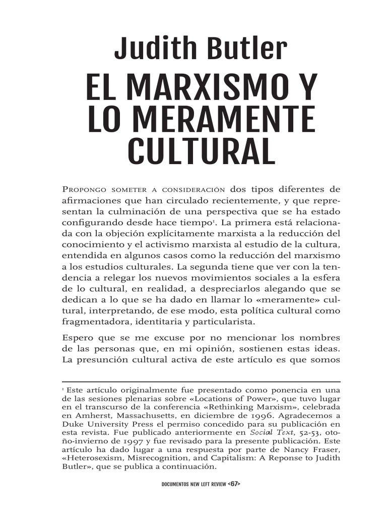El Marxismo y Lo Meramente Cultural Butler | PDF | marxismo | Karl Marx