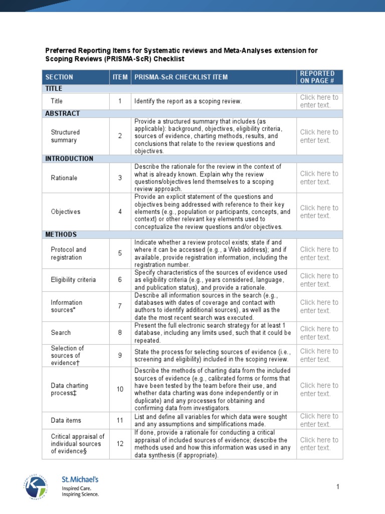PRISMA-ScR Fillable Checklist | PDF | Systematic Review | Information ...