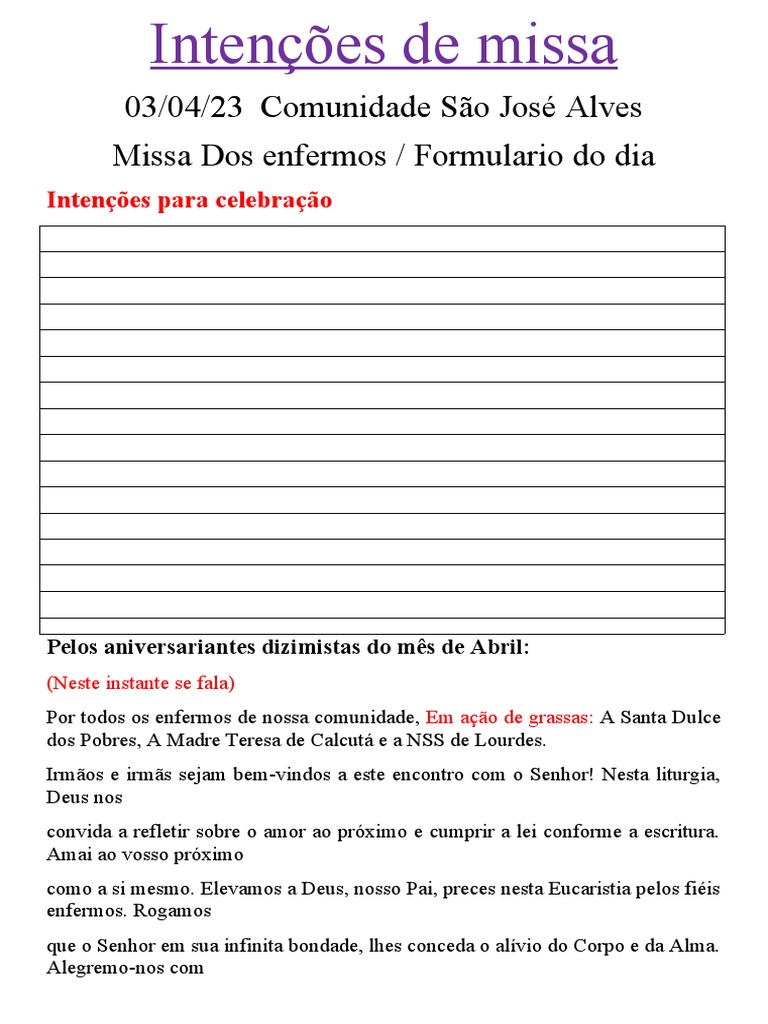 Intenções de Missa | PDF