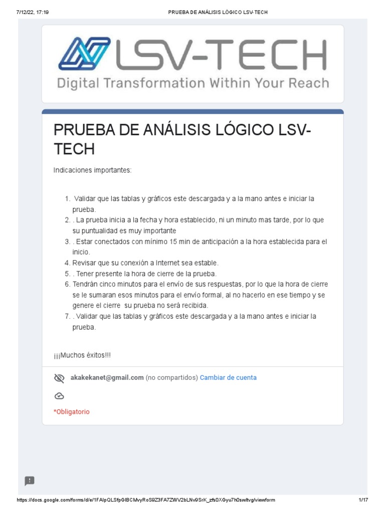 Prueba de Análisis Lógico LSV-TECH | PDF