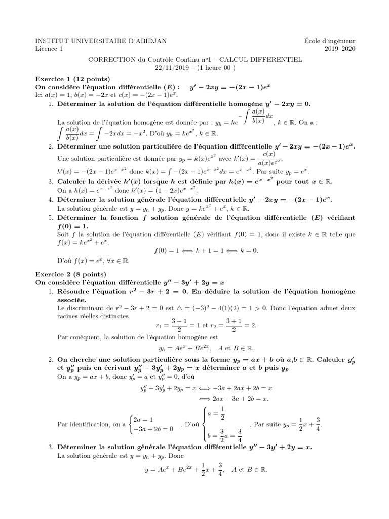 Corrigé-Controle Calcul Differentiel | PDF | Concepts mathématiques | Algèbre générale