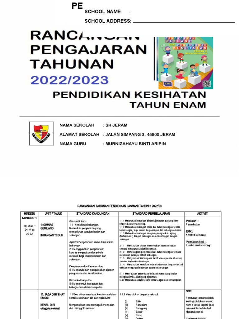 RPT 2022 PJPK Tahun 3 KSSR Semakan | PDF