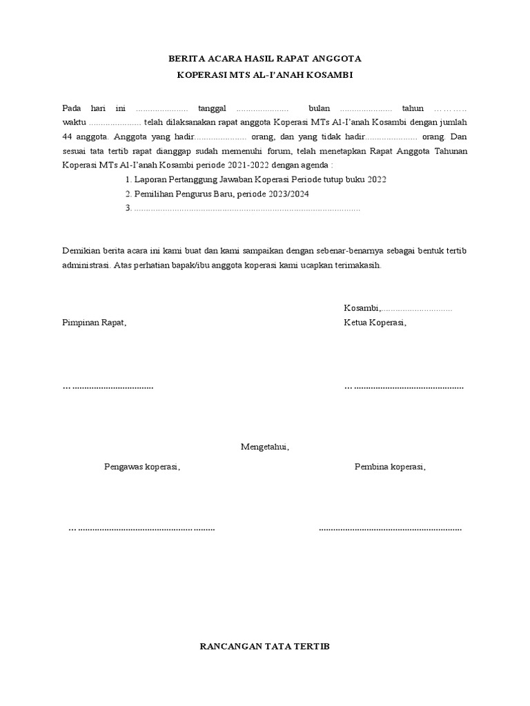 BERITA ACARA KOPERASI 2022 | PDF
