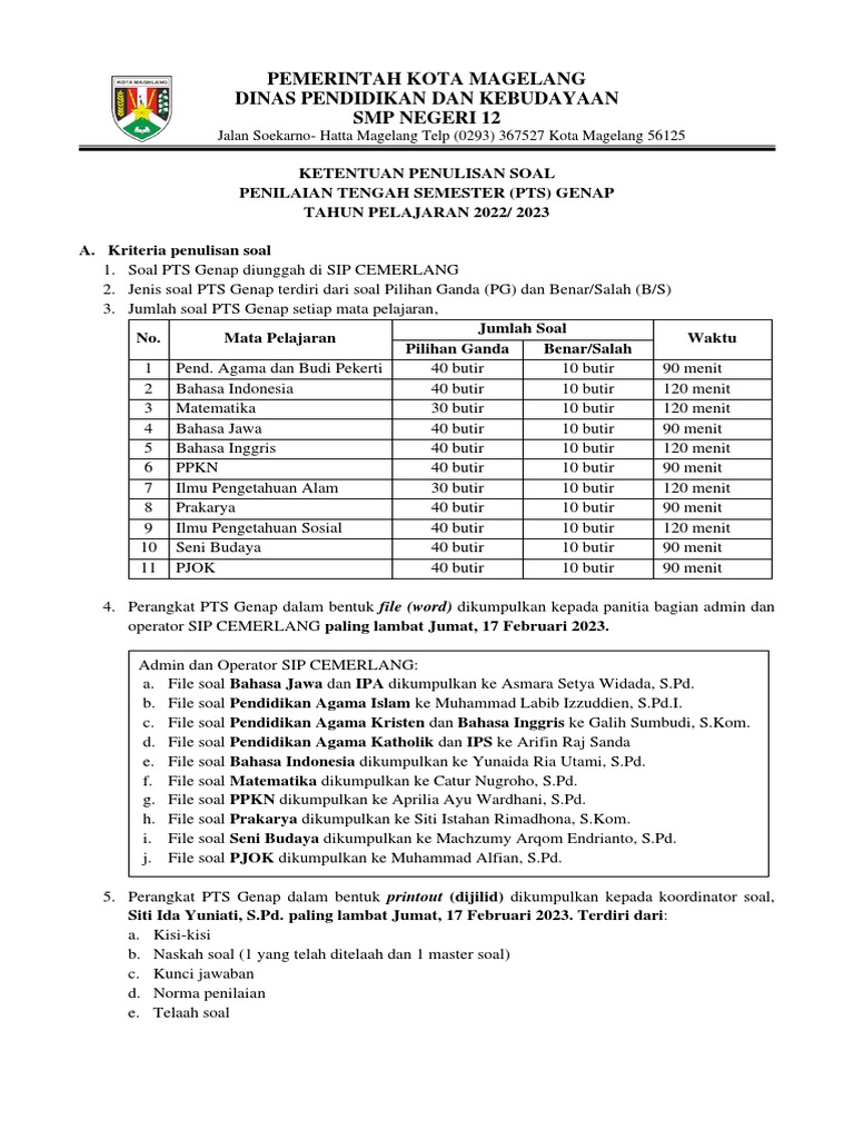 Ketentuan Penulisan Soal PTS Genap | PDF