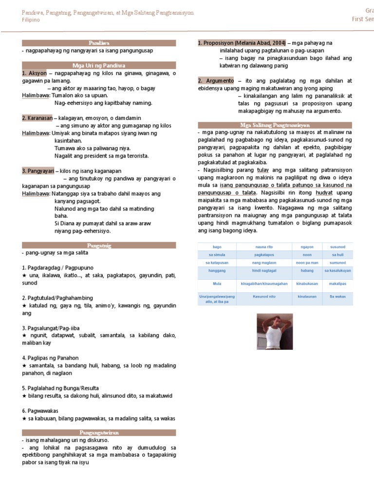 Pandiwa, Pangatnig, at Pangangatwiran | PDF