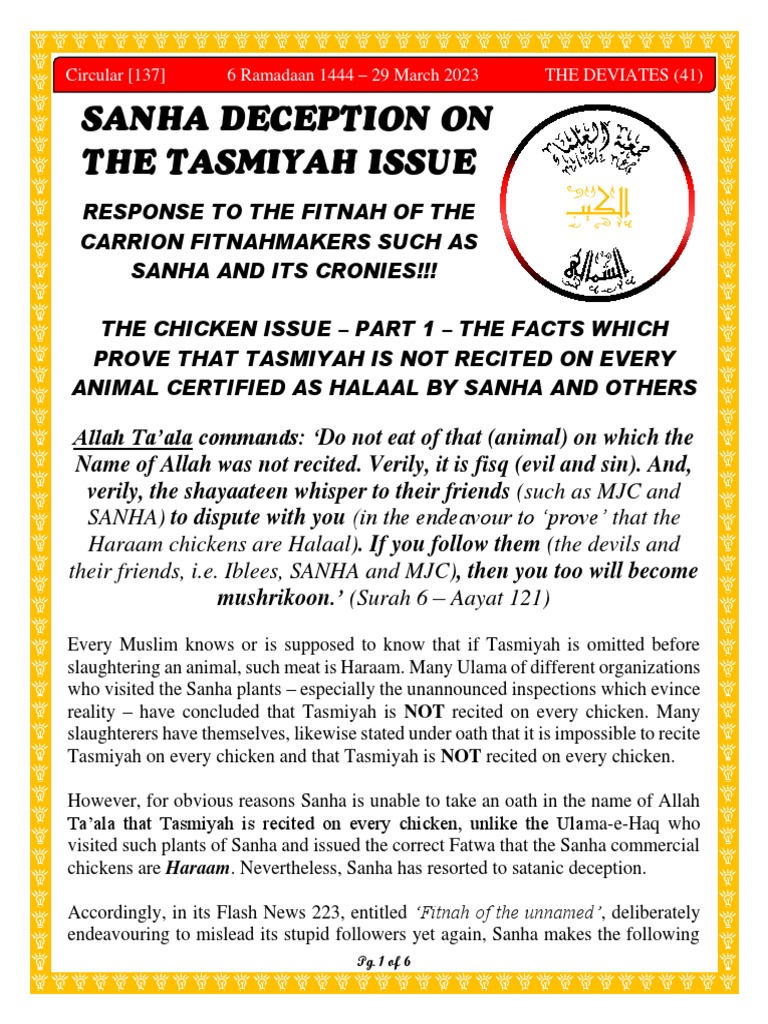 Sanha Tasmiyah Issue | PDF | Animal Slaughter | Sharia