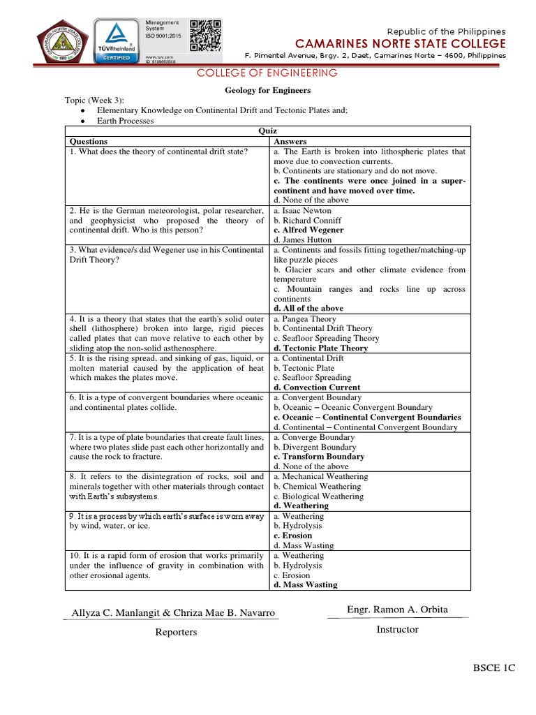 Week 03 - Quiz | PDF | Plate Tectonics | Earth