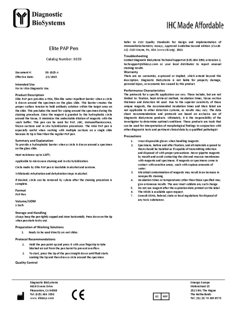 Elite PA P Pen: Catalog Num Ber: K039 | PDF | Staining ...