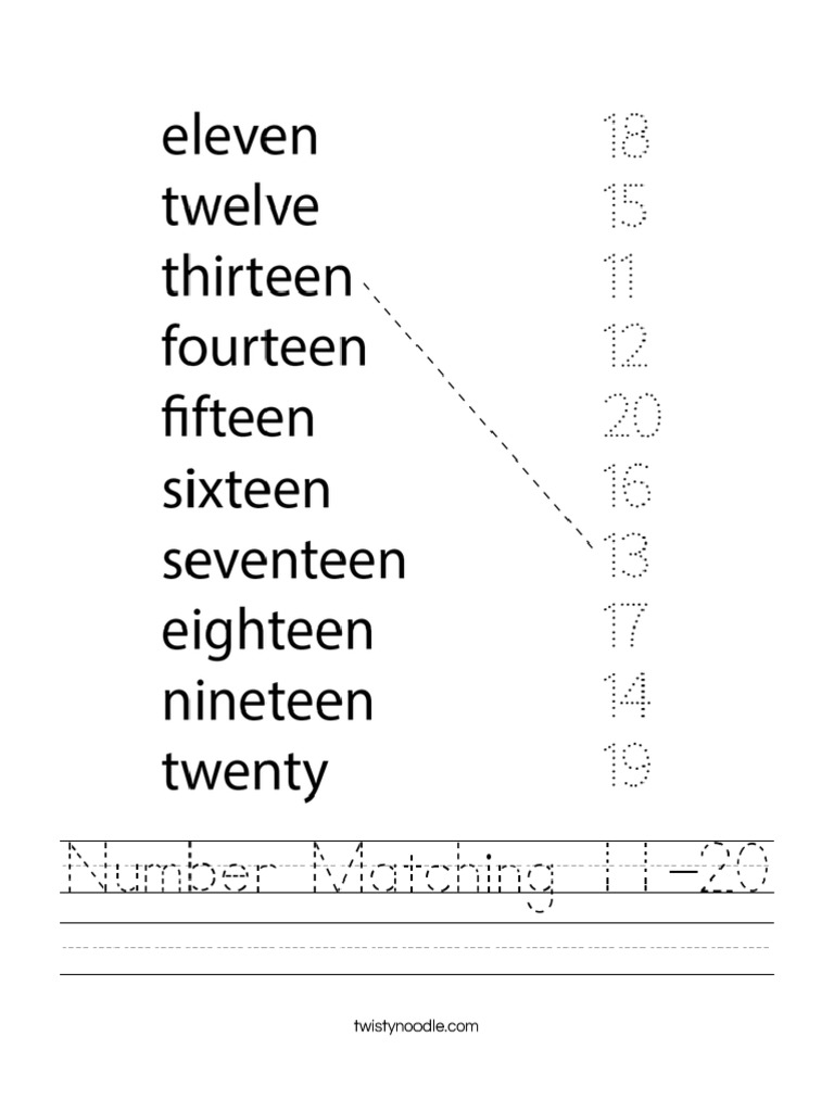 Number Matching 11-20 Worksheet | PDF